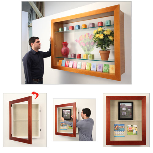 24x60 Wide Wooden Shadow Box Display Case w Glass Shelves | 12 Inch ...
