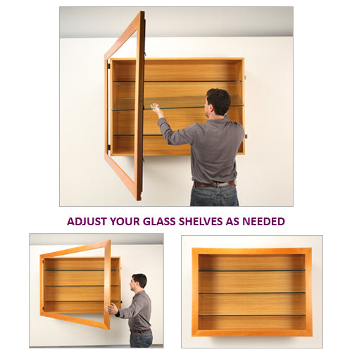 44x44 Wide Wooden Shadow Box Display Case w Glass Shelves | 7 Inch Deep ...