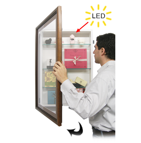 SwingFrame Wood Frame Shadow Box, 3" Deep + Glass Shelves + LED Light ...