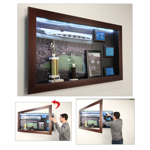 LED Lighted Designer Wide Wood 4 Inch Deep Shadow Box Display Case ...