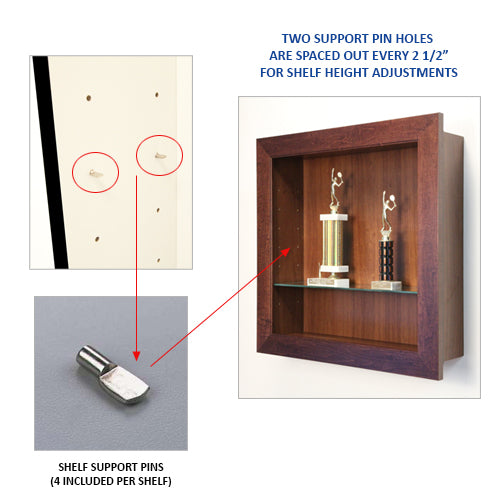 Open Face 4-Inch Deep Wall Shadow Box Display Case with Glass Shelves ...
