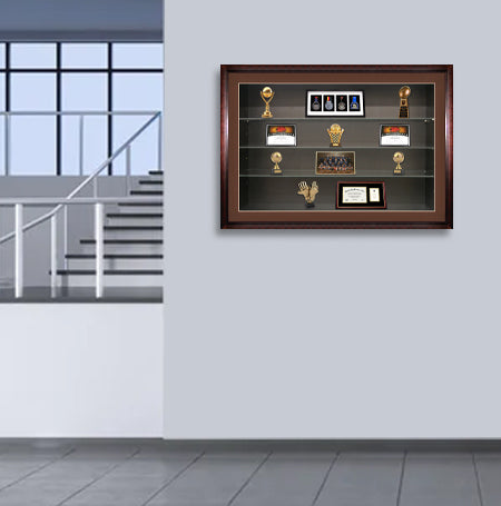 SwingFrame Wood Frame Shadow Box, 8" Deep + Glass Shelves + LED Light ...
