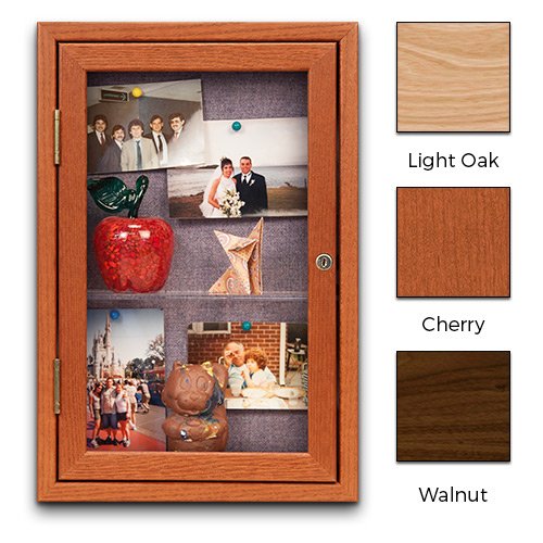 Wood Memory Box 18 x 24 Lockable Display Case with Shelf in 3 Finishes ...